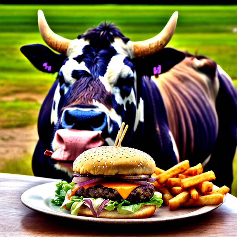 fat cow eating burger