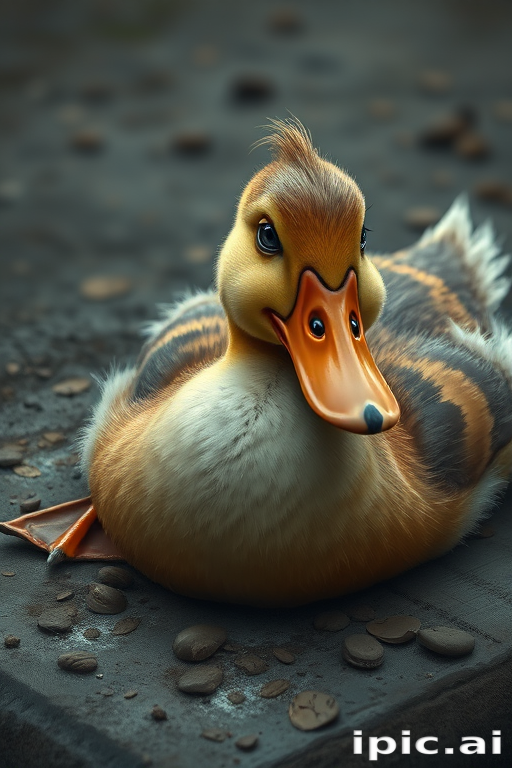A Charming Duck Resting Comfortably Among Pebbles and Natural Surroundings.