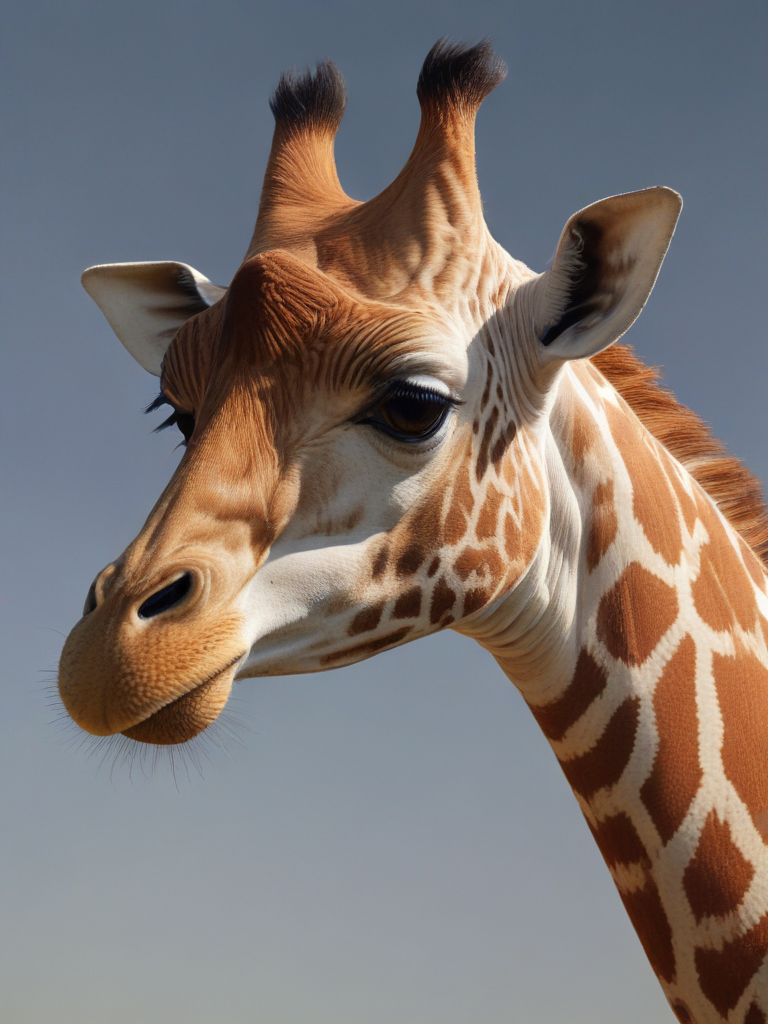 Close-Up Portrait of a Majestic Giraffe Against a Clear Blue Sky