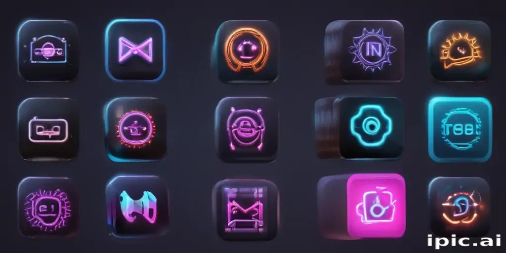 Collection of Colorful Neon Icons Representing Various Digital Features ...