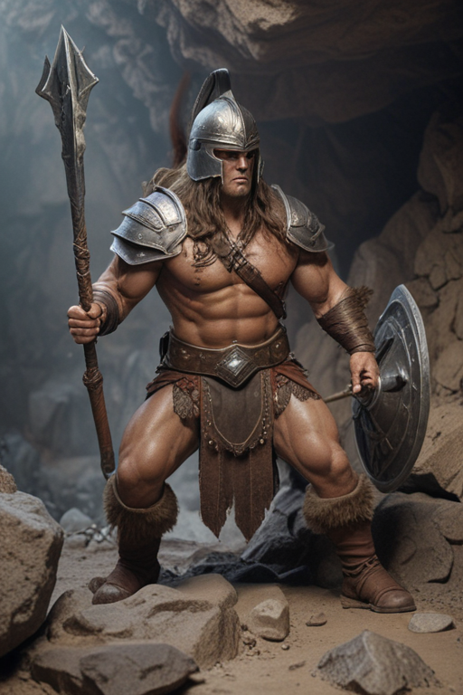 long-haired barbarian fantasy dwarf gladiatrx in hoplite armor with ...