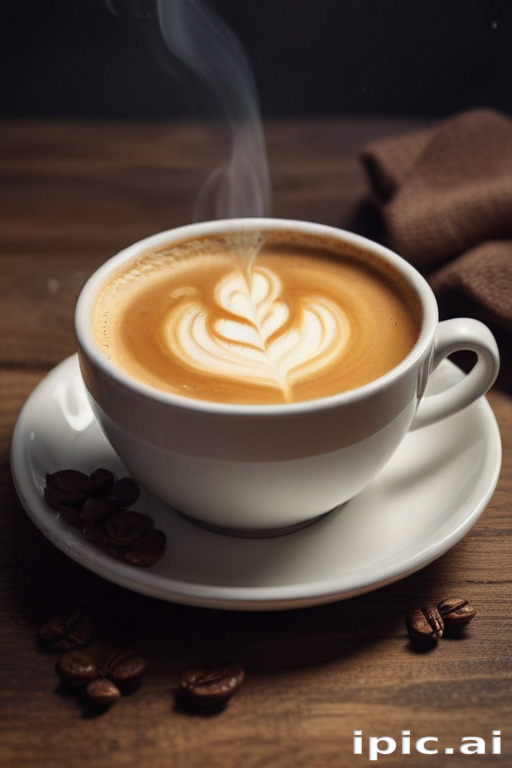 Delicious Cup of Coffee with Beautiful Latte Art and Aromatic Steam