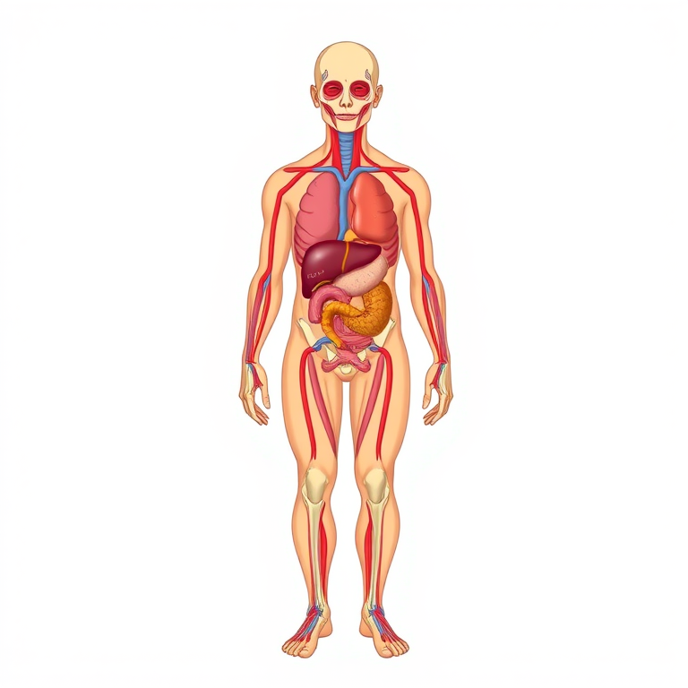 Generate a detailed anatomical illustration of a human body showcasing ...