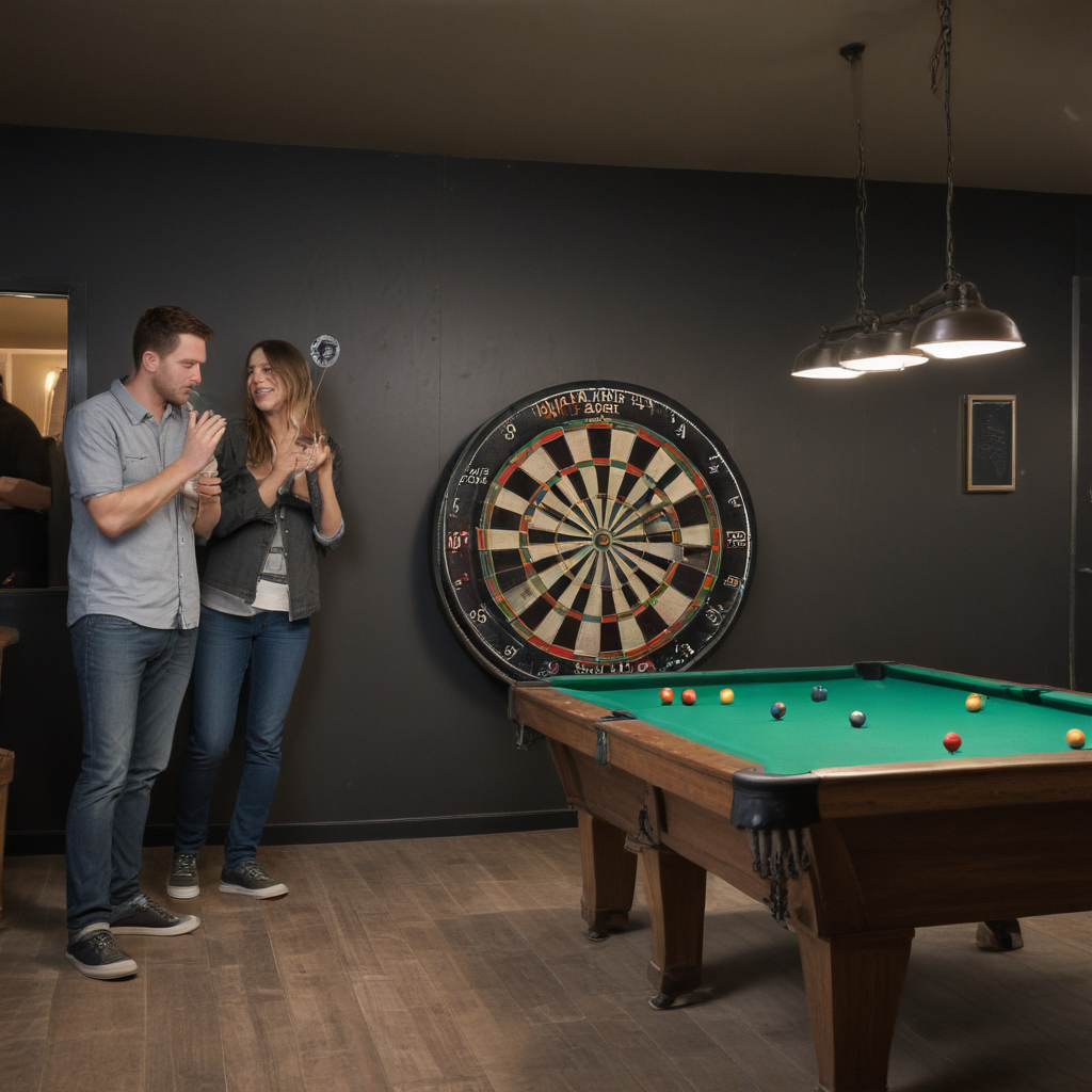 people playing darts and pool