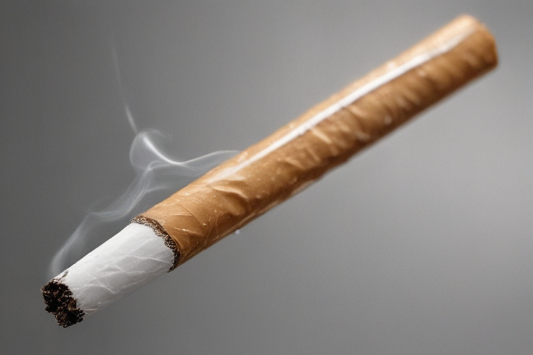 Close-Up of a Cigarette with Smoke Rising Against a Gray Background