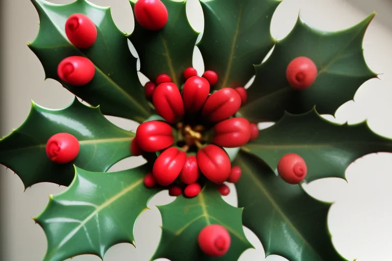 Close-Up of Vibrant Holly Leaves and Bright Red Berries in Winter