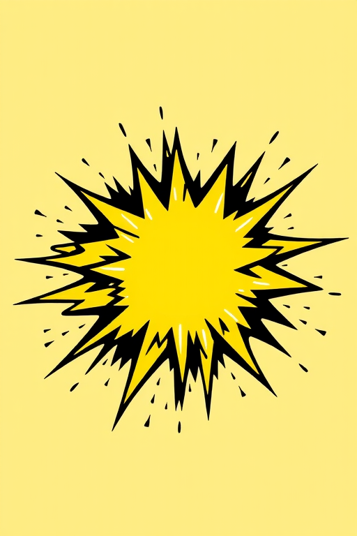 Create a vibrant yellow explosion graphic with sharp black edges, high ...