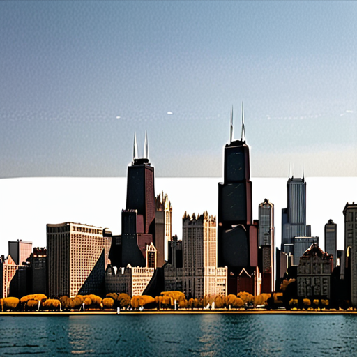Stunning Cityscape of Chicago with Iconic Skyscrapers and Serene Waterfront