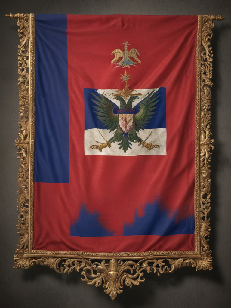 Historical Flag Displayed Elegantly in a Decorative Golden Frame