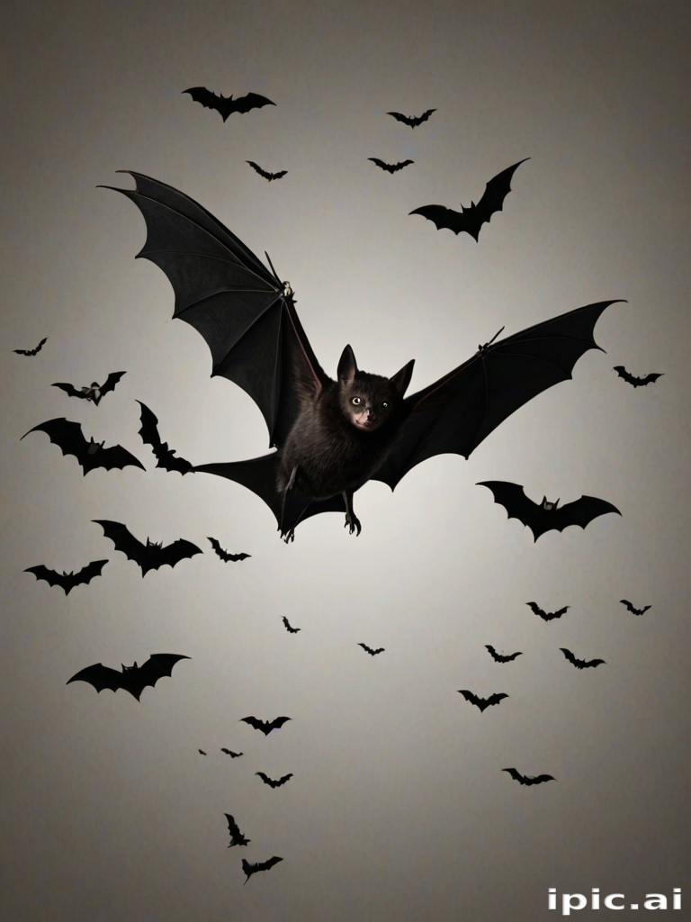 A Mysterious Bat Soars Amongst a Flock of Shadowy Creatures