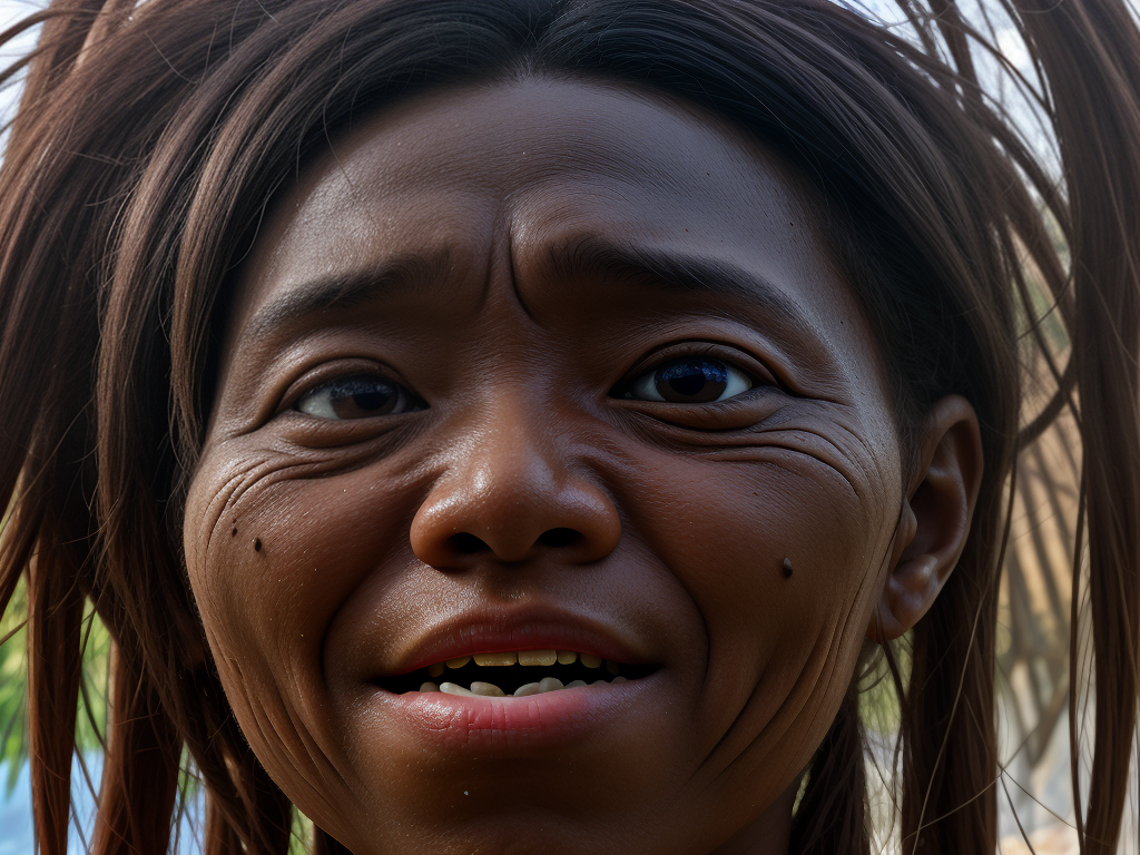 A Close-Up Portrait of a Person with Playful Expression and Unique Features