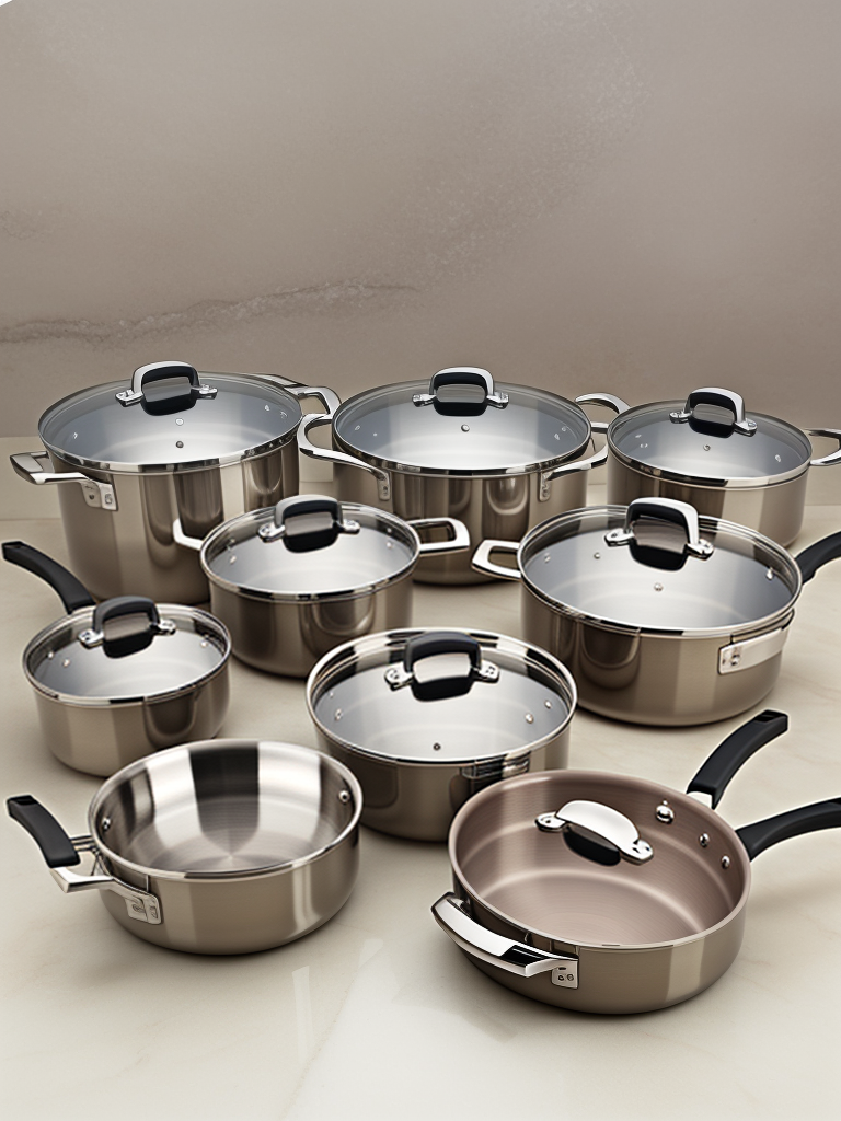 A Stylish Array of Modern Cookware Pots and Pans in Various Sizes