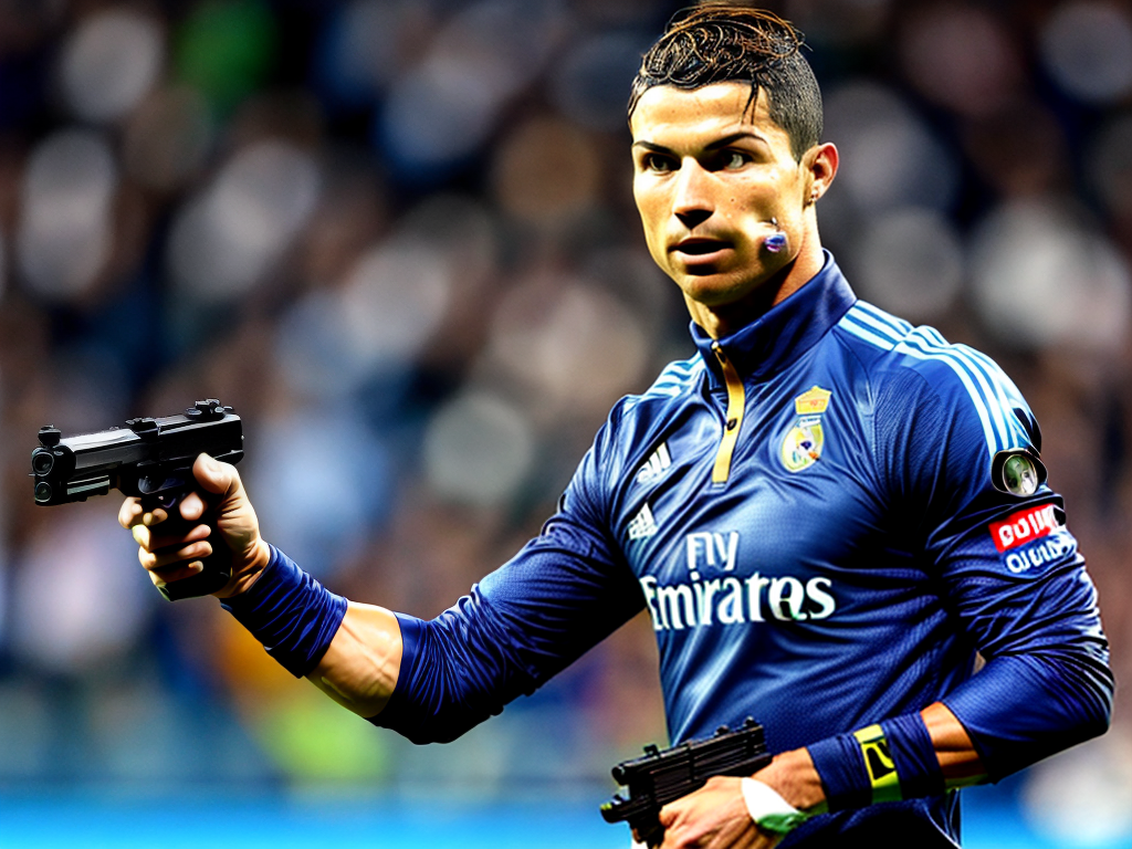 Cristiano ronaldo holding a gun
