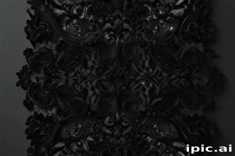 Intricate Black Lace Design with Floral Patterns and Textured Details