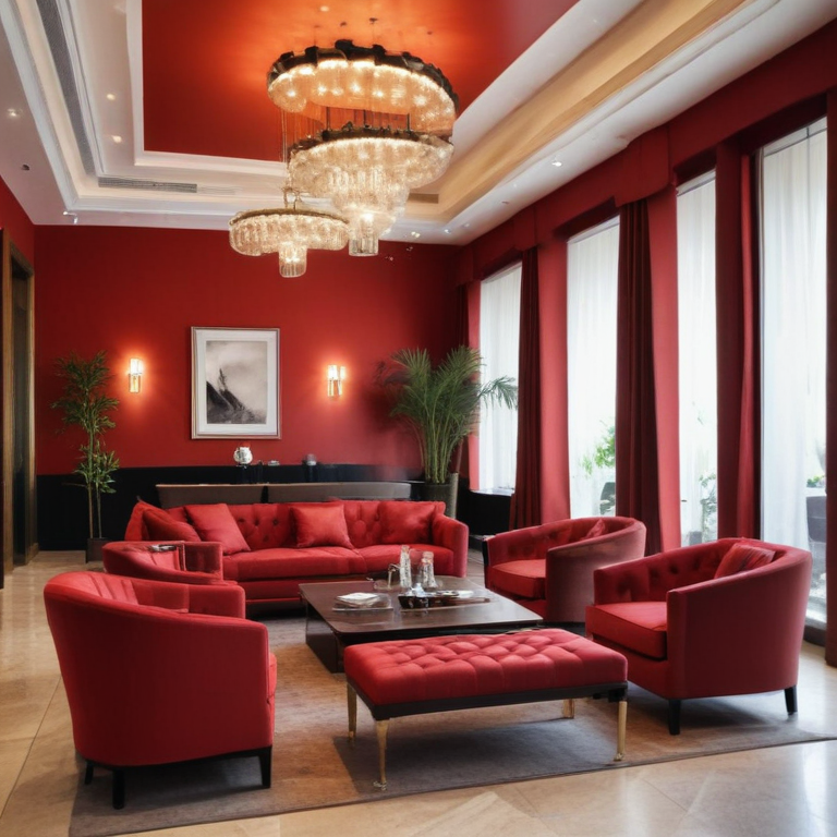 fancy hotel lounge spacious red
