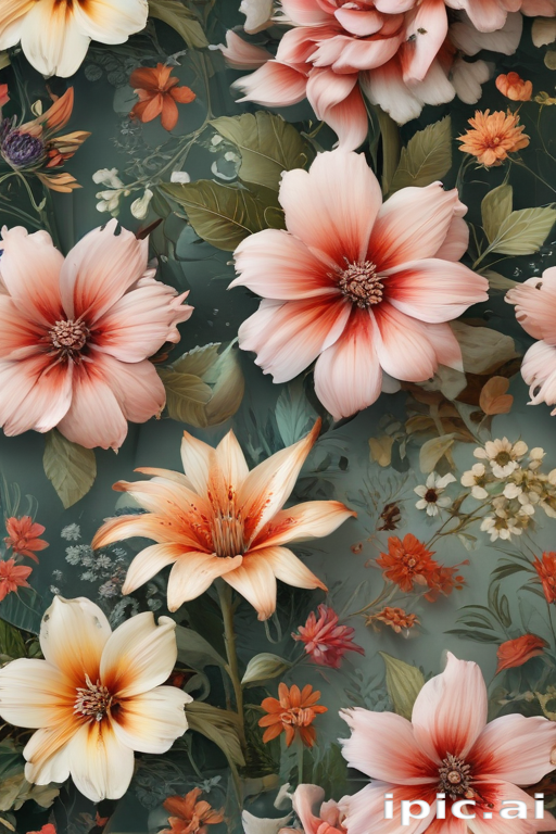 Vibrant Floral Pattern Featuring Diverse Flowers in Soft Color Palette