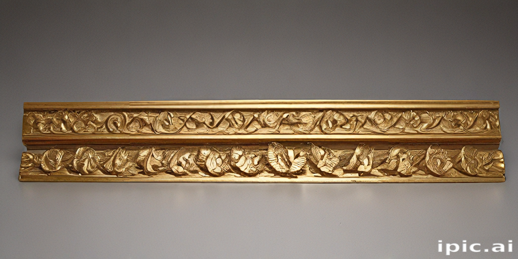 Intricately Carved Golden Decorative Molding Featuring Nature-Inspired ...