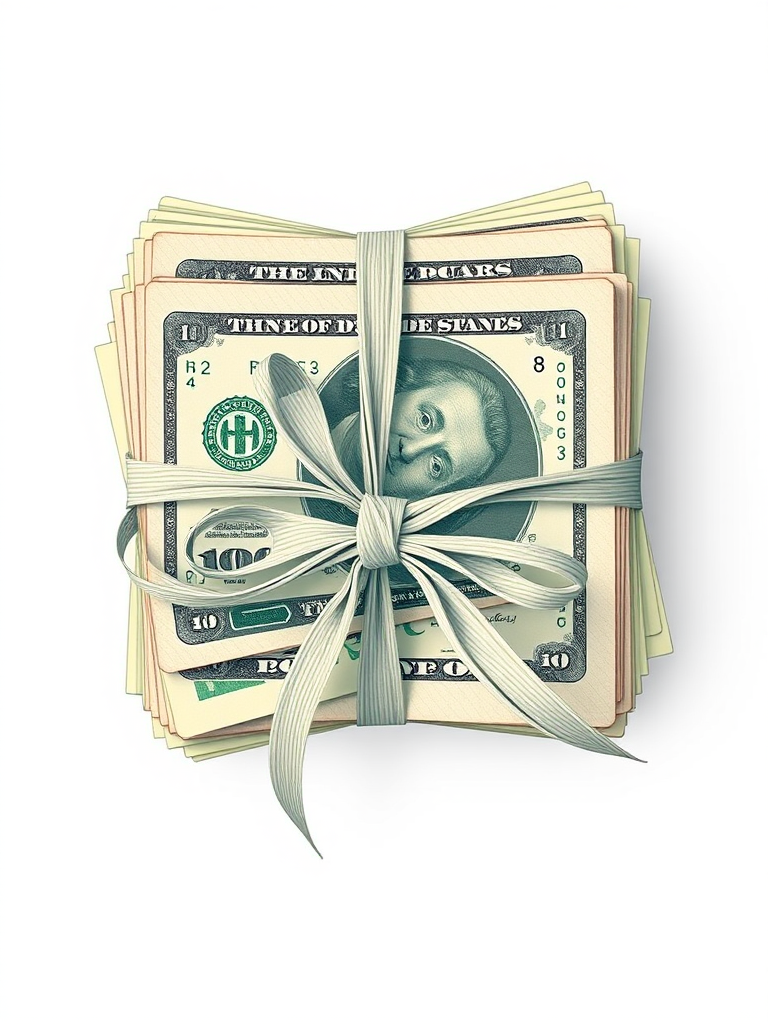 A Neatly Bundled Stack of Cash with a Ribbon Tied Around It