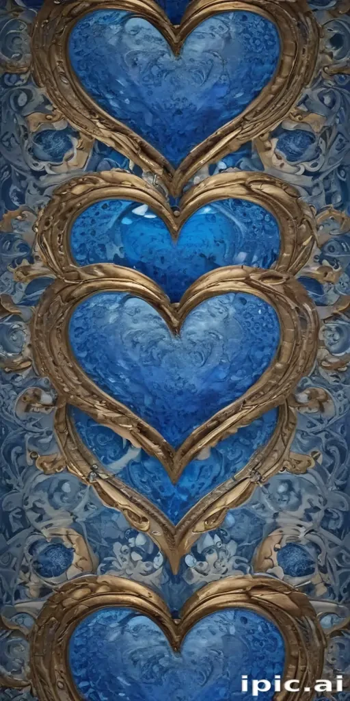 Intricate Blue Hearts Adorned with Golden Frames in a Decorative Design