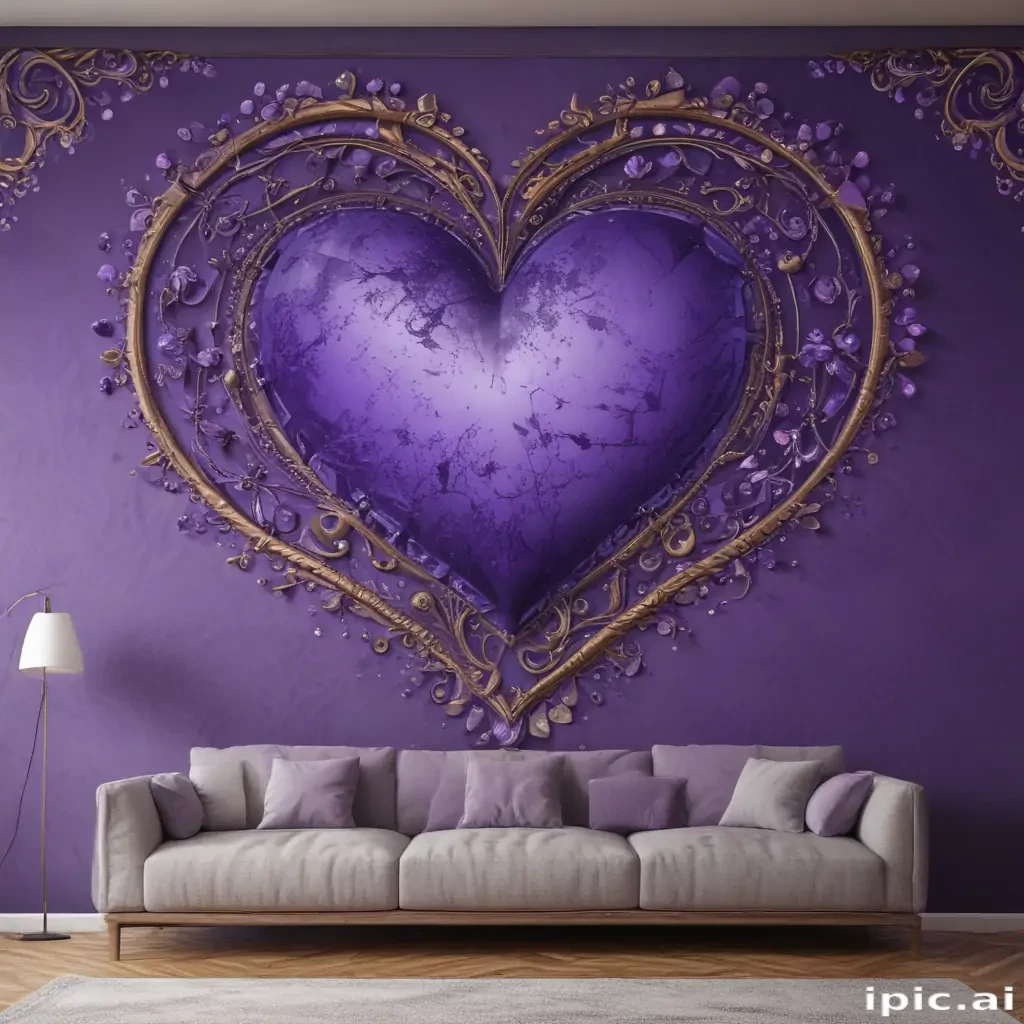 Beautiful Living Room Featuring a Large Purple Heart Wall Art Design