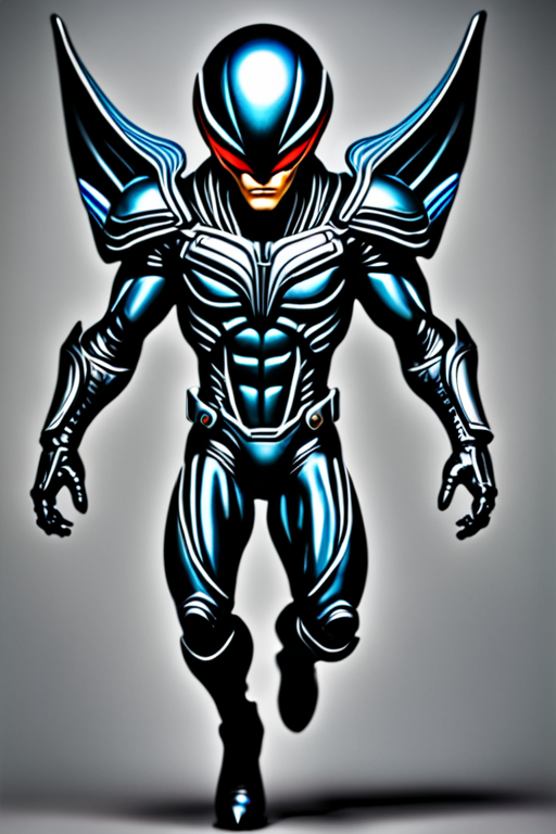 alien superhero flying with armor black