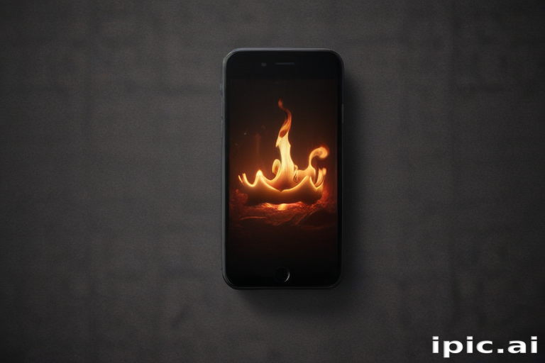 Creative Smartphone Displaying a Captivating Flame on Its Screen