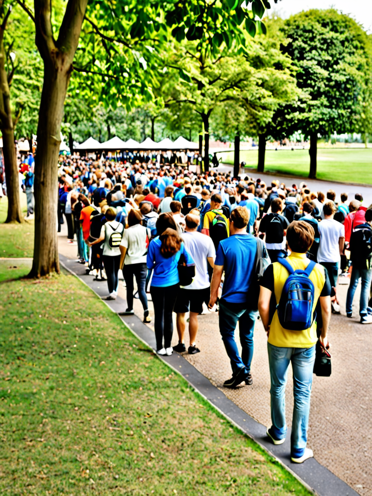 Show a bottleneck of people queuing up to get on a course that has few ...