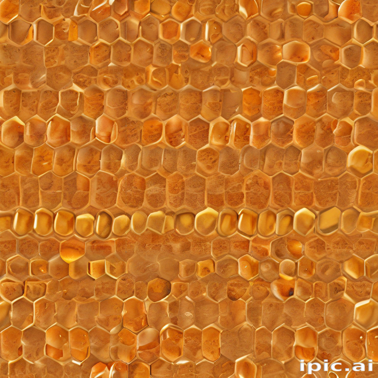 Close-Up View of Natural Honeycomb Pattern with Rich Golden Honey Texture