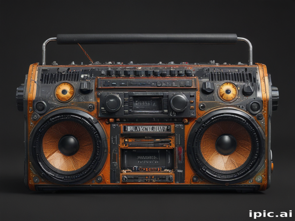 Vintage Boombox with a Unique Aged Finish and Retro Design Elements