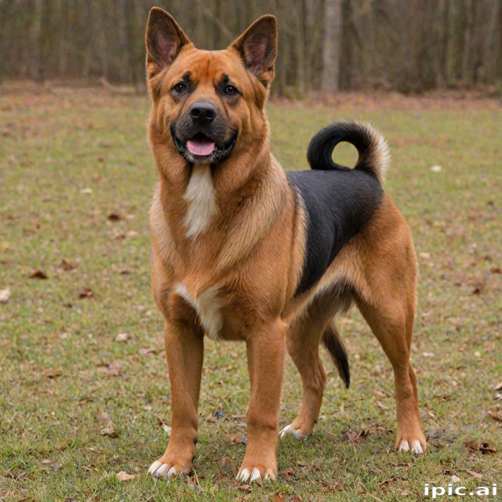 A Playful Dog Stands Proudly in a Green Outdoor Setting.