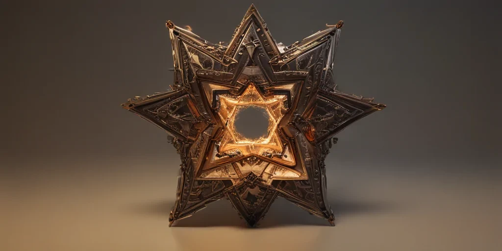 Intricate Star Sculpture Illuminated with Warm Light in a Dark Background