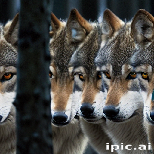 Four Majestic Wolves Displaying Their Unique Features in a Forest Setting