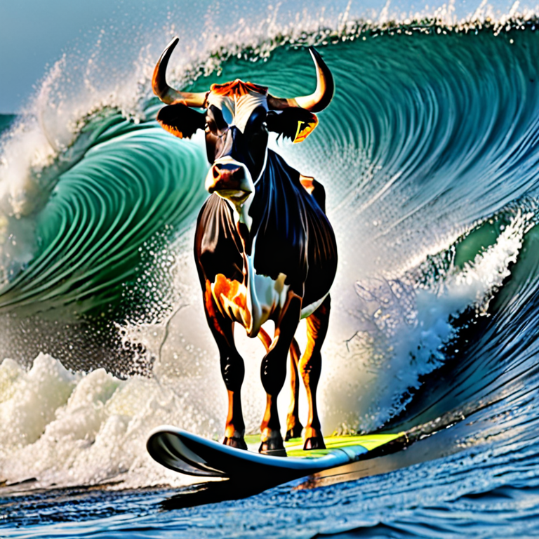 A cow surfing on a wave of humans