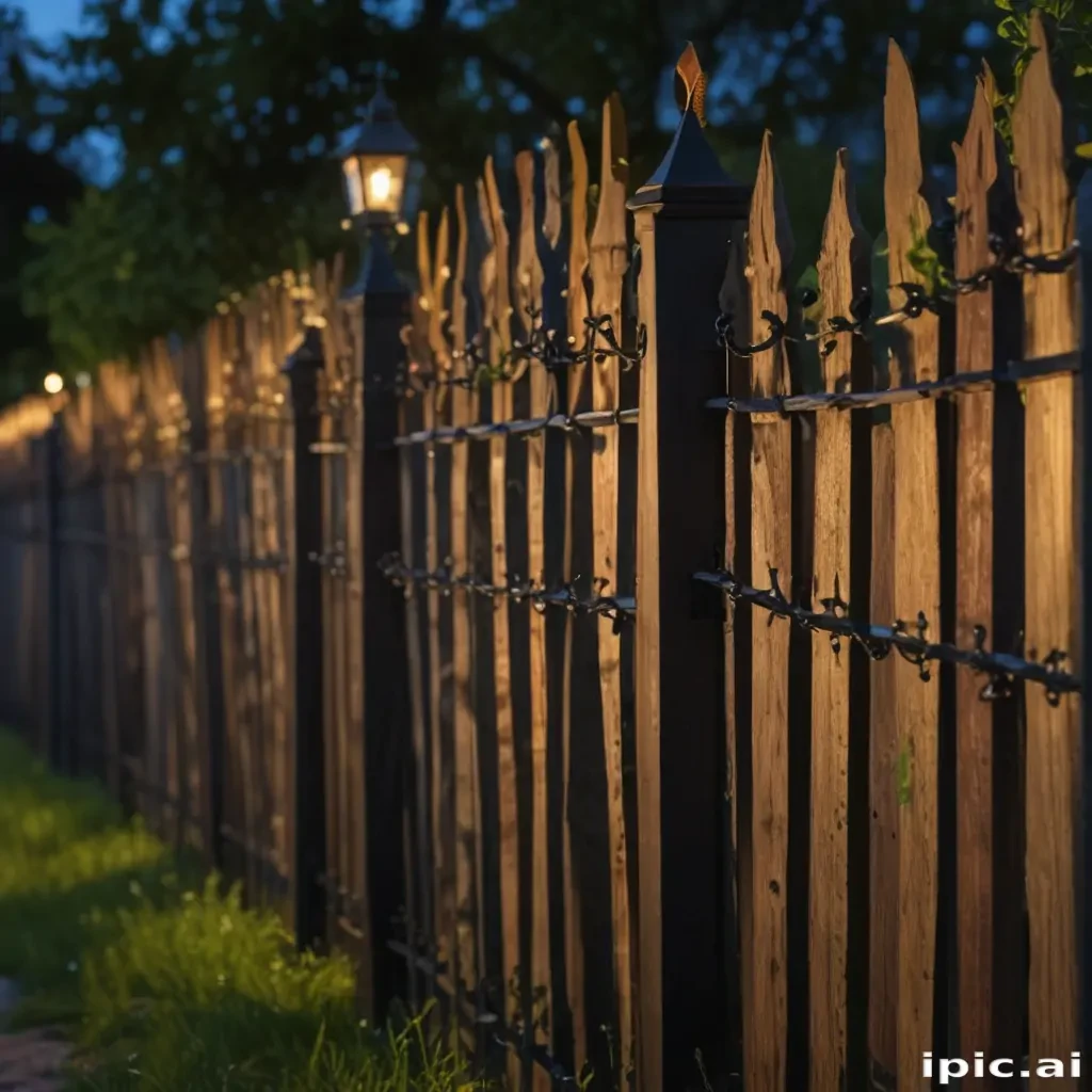 Beautifully Lit Wooden Fence with Ornate Details Against a Night Sky