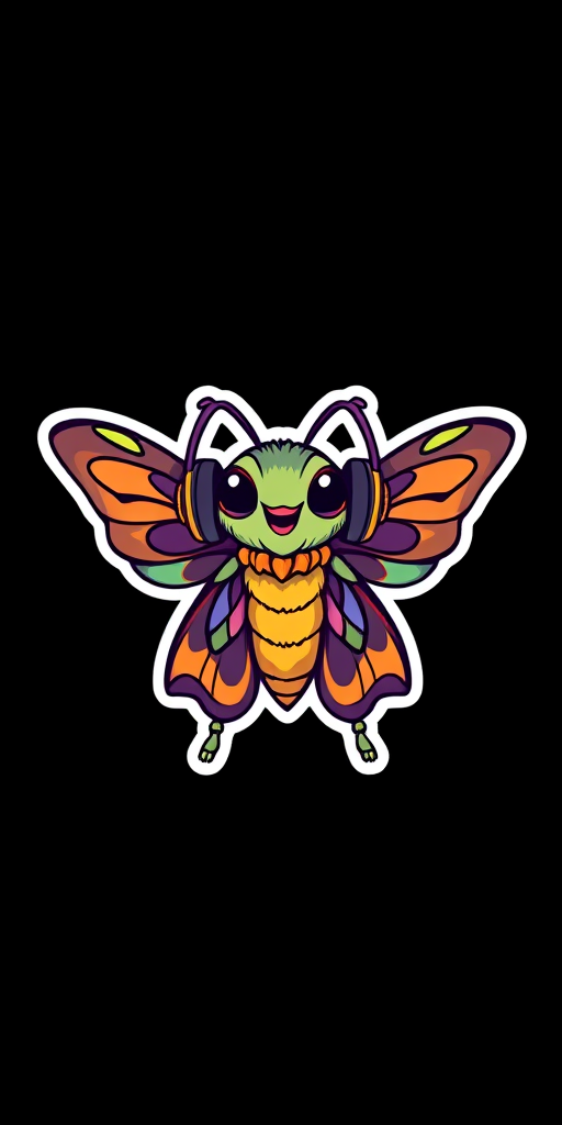 Colorful Cartoon Moth Character with Vibrant Wings and Playful Expression
