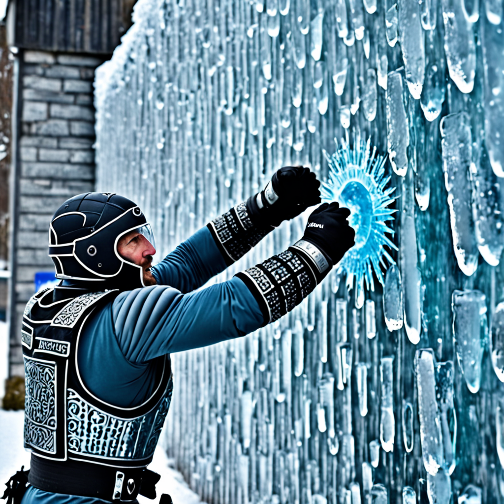 a man in ice armor punching an ice wall