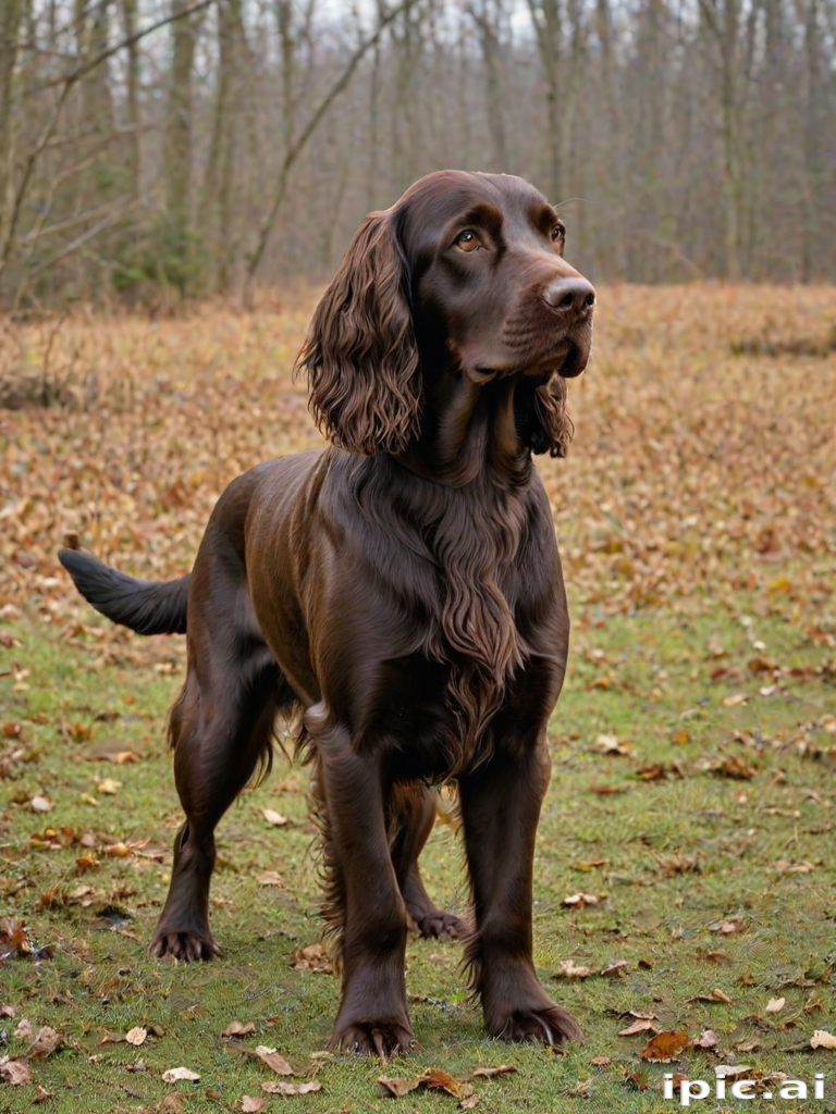 A Majestic Brown Dog Posing Gracefully in a Leafy Forest Setting.