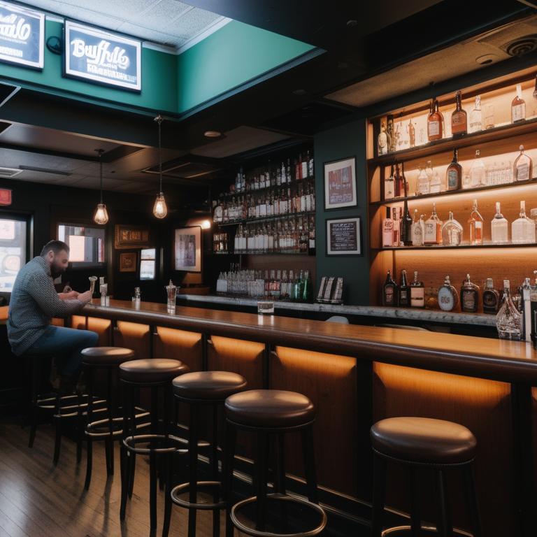 Cozy Bar Scene with a Solitary Patron Enjoying a Quiet Evening