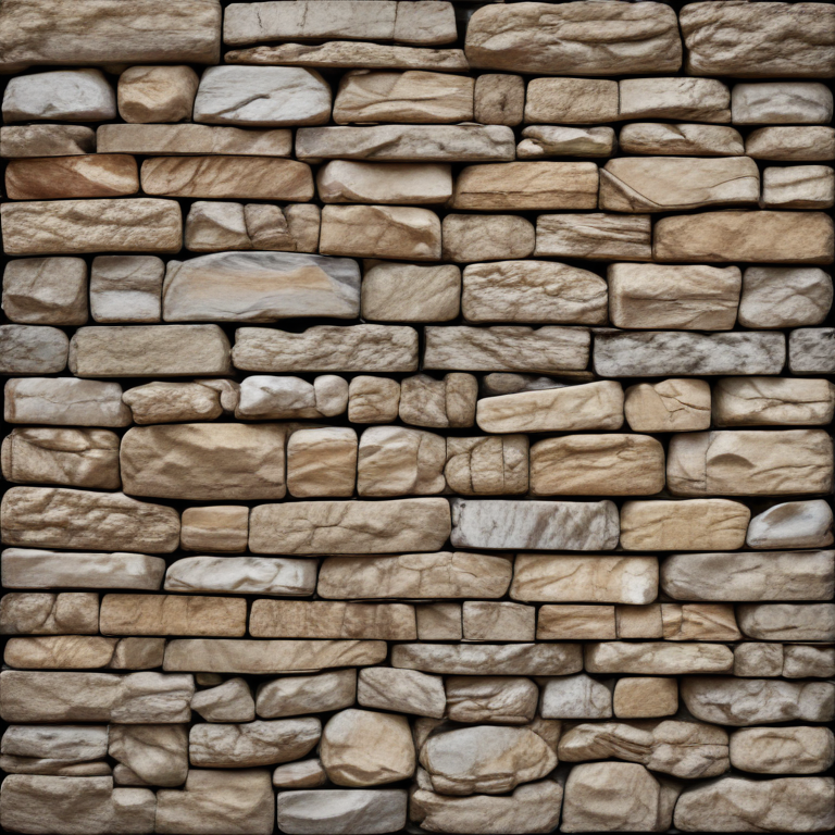 A Textured Wall of Varied Natural Stone Bricks in Earthy Tones.
