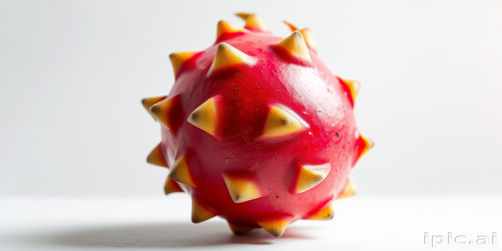 Unique Red Spiky Object with Yellow Tips on a White Surface