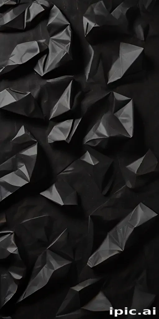 Intricate Patterns of Crumpled Black Paper on a Dark Background