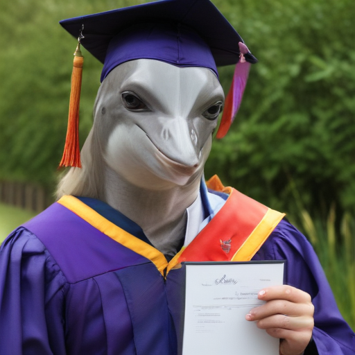 A dolphin completing university and receiving a diploma.