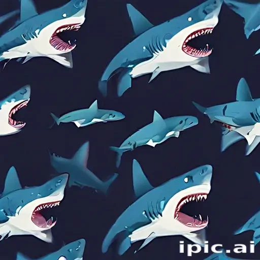 Colorful Pattern Featuring Multiple Sharks in Dynamic Swimming Poses ...
