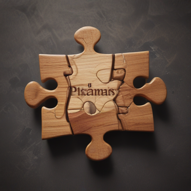 Wooden Puzzle Piece with Intricate Design and Engraved Text Plamas