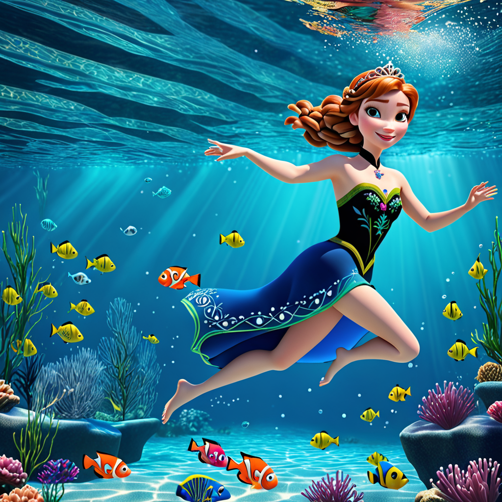 princess Anna swimming from the realistic cartoon underwater swimming ...