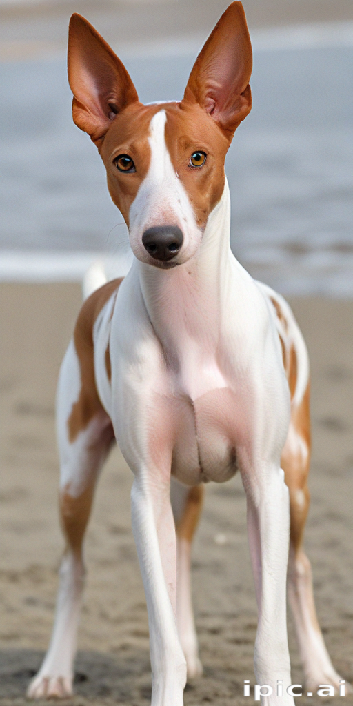A Playful Basenji Dog Standing Proudly on the Beach Shoreline.