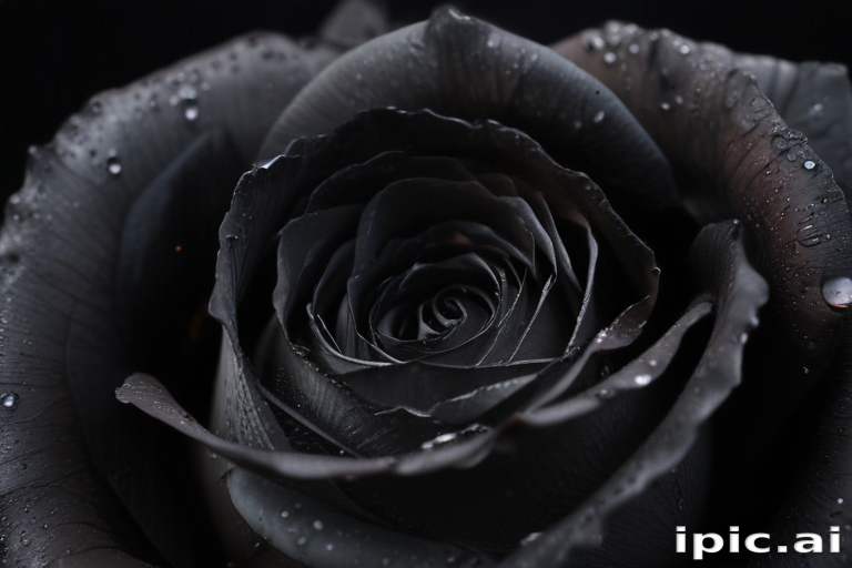 Captivating Close-Up of a Mystical Black Rose Adorned with Dewdrops