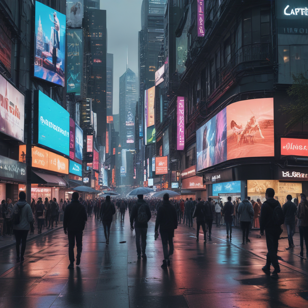 In the daylight glow of the cybernetic cityscape, citizens bustle ...