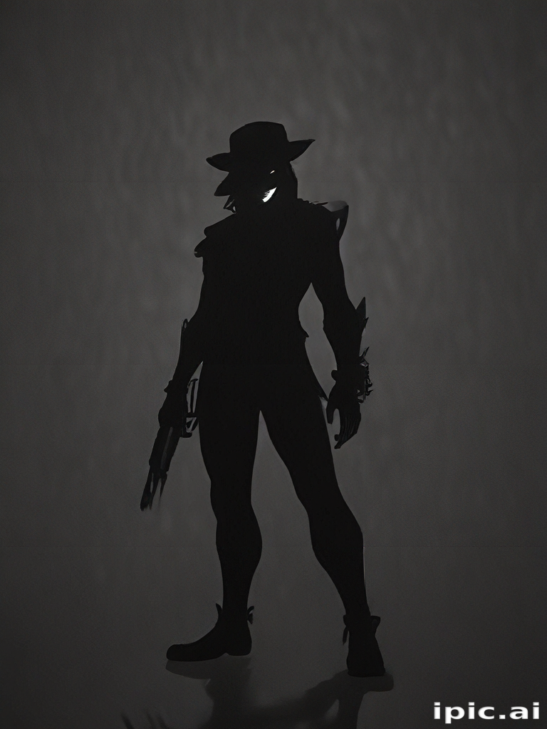 Shadowy Figure of a Mysterious Cowboy with a Hat and Gun
