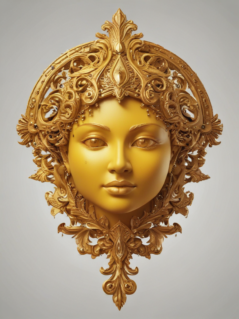 Intricate Golden Decorative Mask with Elegant Facial Features and ...